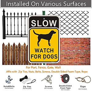2 Pack Slow Watch For Dogs Sign 18 x 12 Inches Slow Down Dogs at Play Signs Metal Reflective Rust Aluminum Weatherproof UV Protected Easy Mounting Indoor Outdoor Use