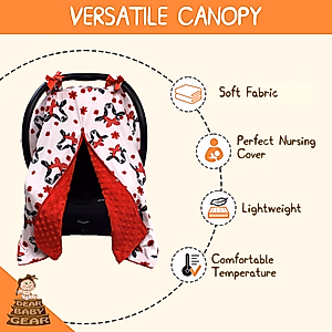 Dear Baby Gear Carseat Canopy - Car Seat Cover with Snap Opening for Girls and Boys - Infant Car Chair Canopies - Floral & Farm Prints - Nursing Covers 39" x 32" (Heifer Cow and Red Flowers, Red)