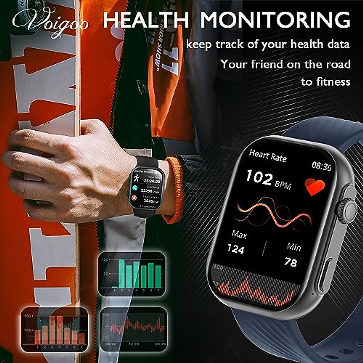 Smart Watch for Men Women 2.01" (Answer/Make Call) Fitness Tracker 100+ Sports Modes, Fitness Tracker with Heart Rate Monitor, Sleep, Blood Oxygen Smart Watches for iPhone Android Samsung(Grey)