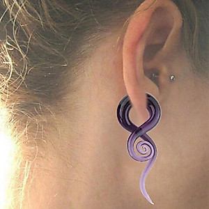 2Pcs Purple Ear Glass Spiral Tapers Plugs Tunnels Expander Gauges Stretching Body Piercings Jewelry (0g(8mm))