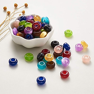 Craftdady 100pcs Large Hole Resin European Spacer Beads 13-14x7-7.5mm Imitation Cat Eye Mixed Colors Slider Charm Beads for Jewelry Making Hole: 5mm