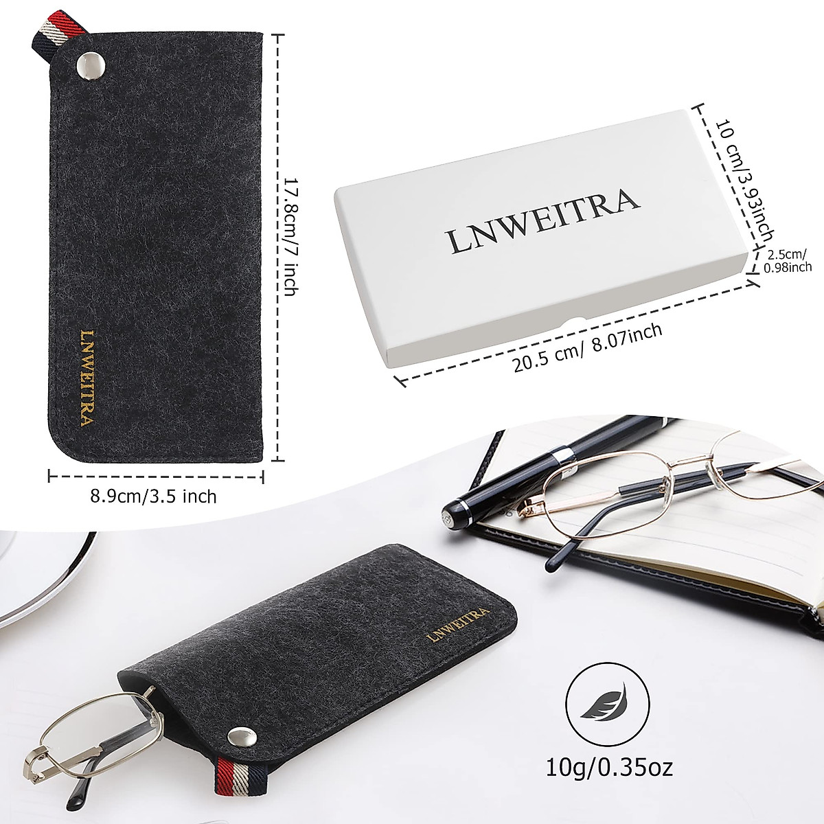 LNWEITRA Eyeglass Case Soft, 4 pcs Glass Cases for Eyeglasses, Soft Glasses Case Felt Eye Glasses Cases for Men Women (Beige+Brown)