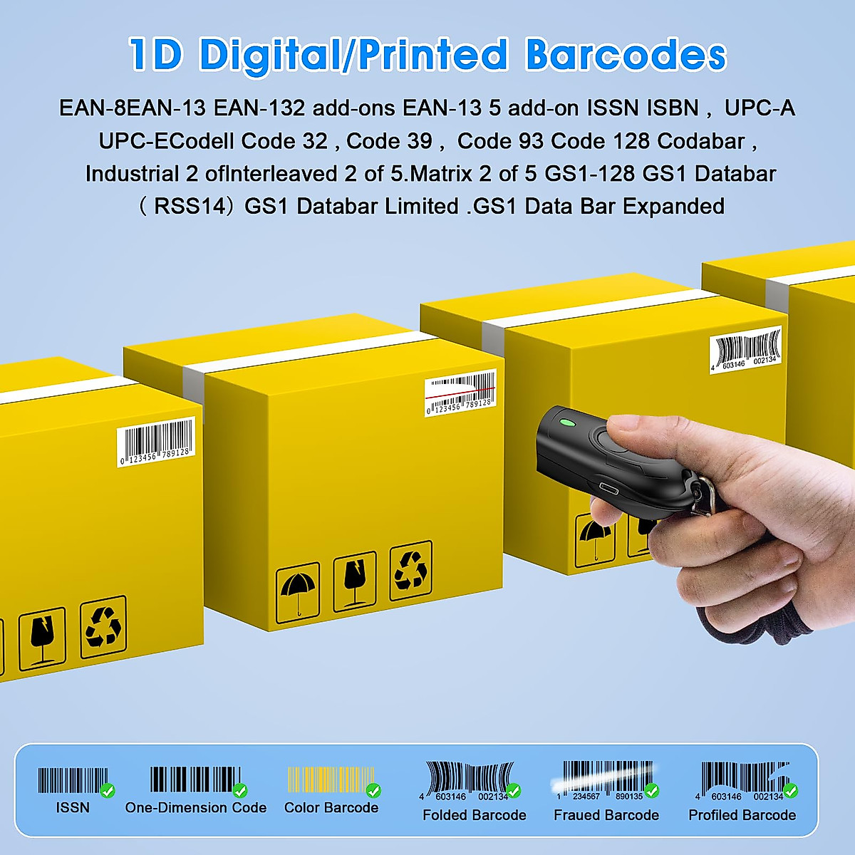 Mini Wireless Barcode Scanner,symcode Barcode Scanner Bluetooth&Wireless 2.4Ghz and USB All in one Bar Code Image Reader for Tablet iPhone iPad Android iOS PC POS