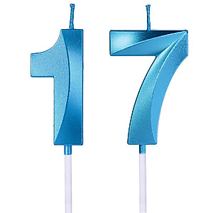 Blue 17th & 71st Birthday Candles for Cakes, Number 17 71 Glitter Candle Cake Topper for Party Anniversary Wedding Celebration Decoration