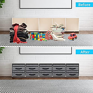 Onlyeasy Foldable Storage Bins Cubes Boxes with Lid - Storage Box Cube Cubby Basket Closet Organizer Pack of Two with Leather Handles for Closet Bedroom, 13"x13", Black, 8MXALB2P