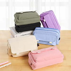 Sooez Large Capacity Pencil Case Pouch, Big Pencil Pouch Bag Box Organizer with 3 Compartment, Portable Pencil Bag Wide Opening, Aesthetic Pen Case, Pencil Cases for Girl Adult School College Supply