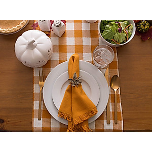 DII Heavyweight Fringed Check Tabletop Collection, Table Runner, 14x108, Pumpkin Spice