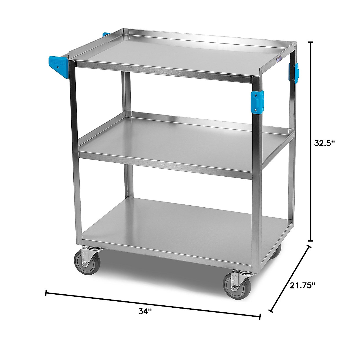 Carlisle FoodService Products Stainless Steel 3 Shelf Utility Cart, 18" x 17", Silver