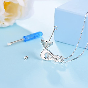 ZGBY S925 Sterling Silver Necklace for Ashes Infinity Urn Necklaces Teardrop Cremation Jewelry for Ashes Keepsake Memorial Pendant for Women Men Loved Ones (White)