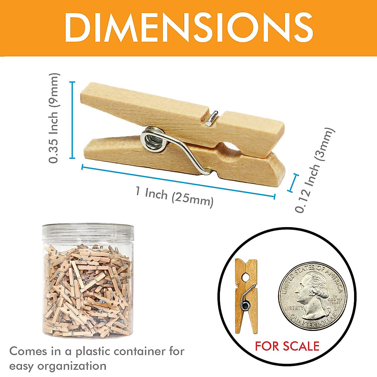 Mini Natural Wooden Clothespins, 320pcs, 1 Inch Photo Paper Peg Pin Craft Clips for Scrapbooking, Arts & Crafts, Hanging Photos (Natural)