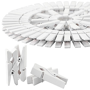 HSTECH 100 Pcs White Mini Natural Wooden Clothespins and 82 Ft Jute Twine, Baby Clothes Pins, 3.5 cm Craft Photo Clips for Home School Arts Crafts Decor, DIY Decoration's, Arts and Crafts, Weddings