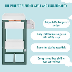 Dream On Me Arlo Changing Table in Jungle Green, Made of Solid New Zealand Pinewood, Non-Toxic Finish, Comes with Water Resistant Mattress Pad & Safety Strap