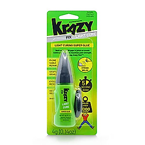 Krazy Fix Light Cure, UV Curing Super Glue with Fast Cure UV Light, 4g, Clear (KF301)