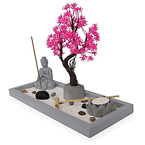Zen Garden Incense Holder with a Mini Buddha Statue and a Tealight Candle Holder - Beautiful Zen Garden for Desk, Meditation Gifts, Zen Decor, and Japanese Art