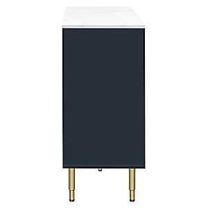 RuiSiSi Modern Sideboard Cabinet Accent Buffet Storage Glass Doors Sideboard Cabinet Marble Top with Gold Metal Legs Buffet Storage Cabinet Console Table Kitchen, Navy Blue