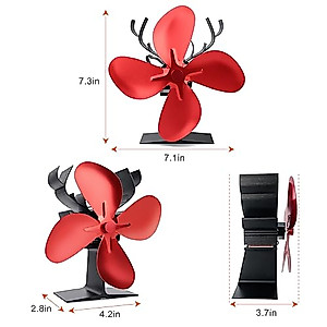 CONBOLA Wood Stove Fan Heat Powered, Silent Operated Fireplace Fan for Wood/Log Burner,Made of Aluminum Material Increases 80% Heat Distribution.(Elk,Red)