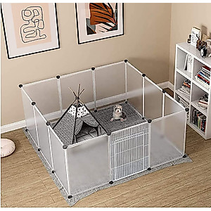 YAHUNI Pet Playpen for Puppy - Plastic Yard Fence Tent for Small Animals,Rabbits Puppy Kennel Cage,Portable Large Space with Transparent White 12 Panels