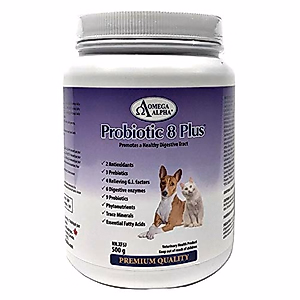 Omega Alpha Pet Probiotic 8 Plus - Probiotics, Enzymes, and Fibre for Better Pet Digestion.-500g