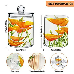 Eionryn California Poppies Spring Flowers Qtip Dispenser Apothecary Jars Yellow Summer Floral Bathroom Qtip Holder Storage Canister Plastic Jar 10 Oz for Cotton Ball Swab Round Pads Floss 2pcs