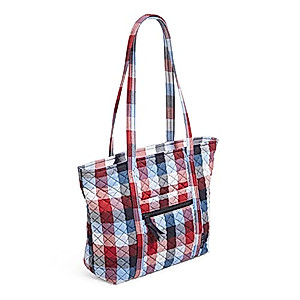 Vera Bradley Women's Cotton Small Vera Tote Bag, Patriotic Plaid - Recycled Cotton, One Size