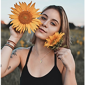 CUSUA Mother Daughter Necklace 925 Sterling Silver Sunflower Heart Matching Pendant Necklace Set for 2 | Mothers Day Gifts From Daughter Unique