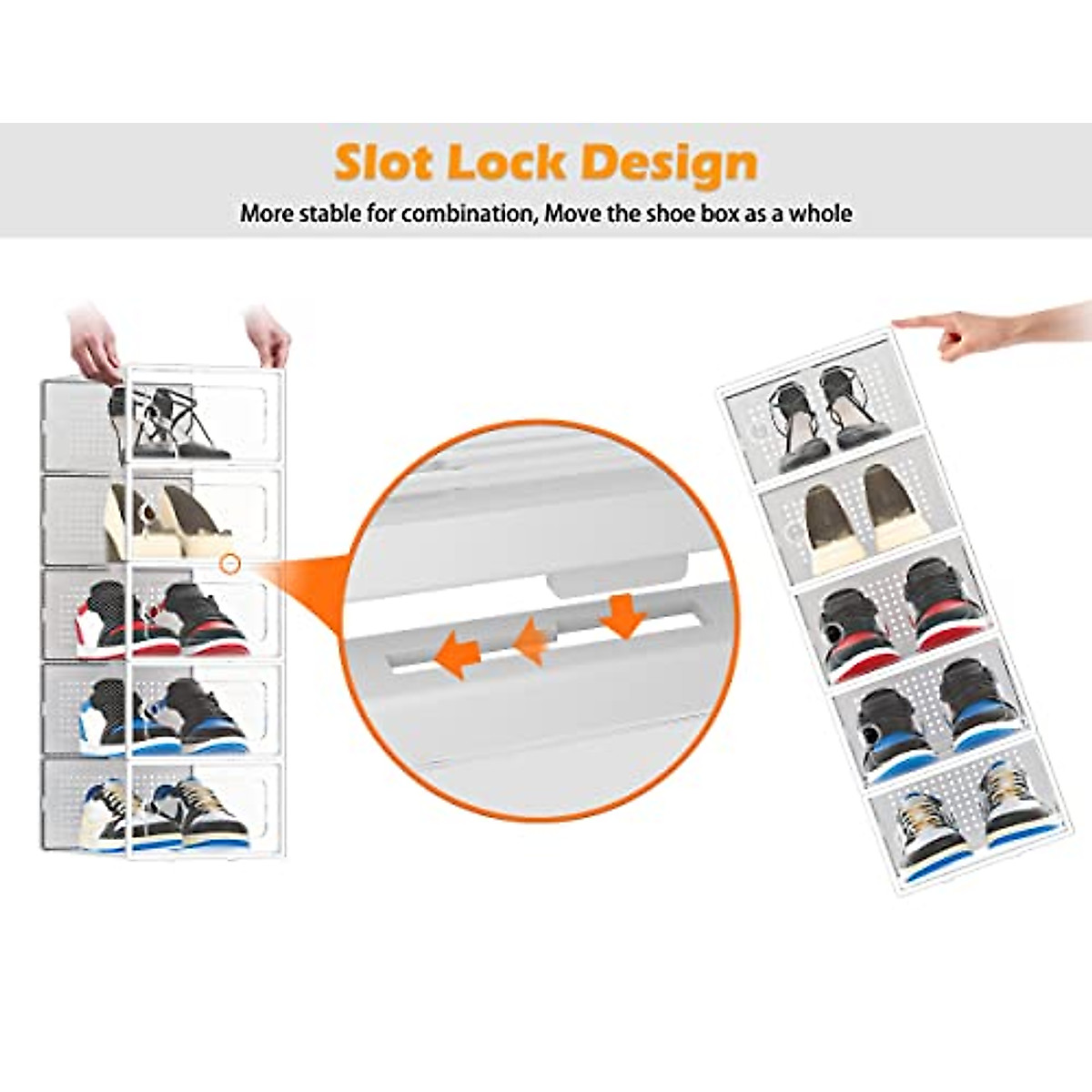 HOMIDEC 12 Pack Shoe Storage Box, Clear Plastic Stackable Sneaker Box, Shoe Organizer for Closet Under Bed Entryway(White)