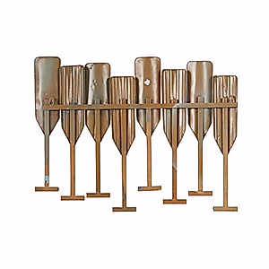 Deco 79 Metal Paddle Indoor Outdoor Distressed Oar Shaped 8 Hooks Wall Hook, 26" x 1" x 20", Multi Colored