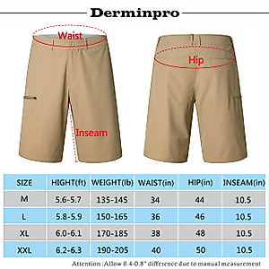 Derminpro Men's Waterproof Quick Dry Pocketed Stretch Zip Pockets Hiking Shorts Black Large