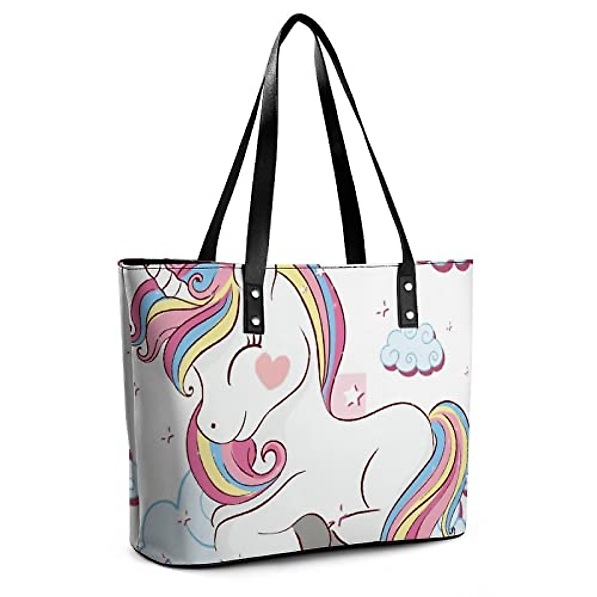 Womens Handbag Unicorn And Clouds Pattern Leather Tote Bag Top Handle Satchel Bags For Lady