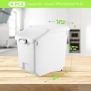 Sunnyray 4 Pack Rice Food Storage Container, 38.5 lb Airtight Flour Storage Bins with Scoop, Large Storage Boxes with Wheels for Dry Food, Grain, Sugar, Cereal, PET Food