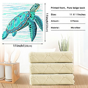 Sea Turtle Turquoise Teal Kitchen Dish Cloths Ocean Sea Life Marine Microfiber Cleaning Towels Absorbent Dishcloths Fast Drying Washcloths for Car Window Bathroom 11x11 inch Pack of 6