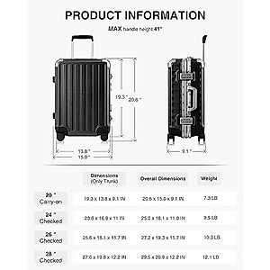 LUGGEX Hard Shell Checked Luggage with Aluminum Frame - 100% Polycarbonate No Zipper Suitcase with Spinner Wheels - 4 Metal Corner Hassle-Free Travel (White Suitcase)