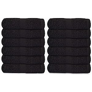 GOLD TEXTILES 100% Cotton Washcloth - 12 Pack | 13x13 inches | Black - Ultra Soft, Highly Absorbent, Long Lasting and Quick Drying - Hotel & Spa Collection Cool Feel Fingertip Towels