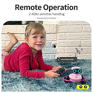 GILOBABY Robot Toys, Remote Control Robot Toy, RC Robots for Kids with LED Eyes, Flexible Head & Arms, Dance Moves and Music, Birthday Gifts for Girls Age 3+ Years (Pink)