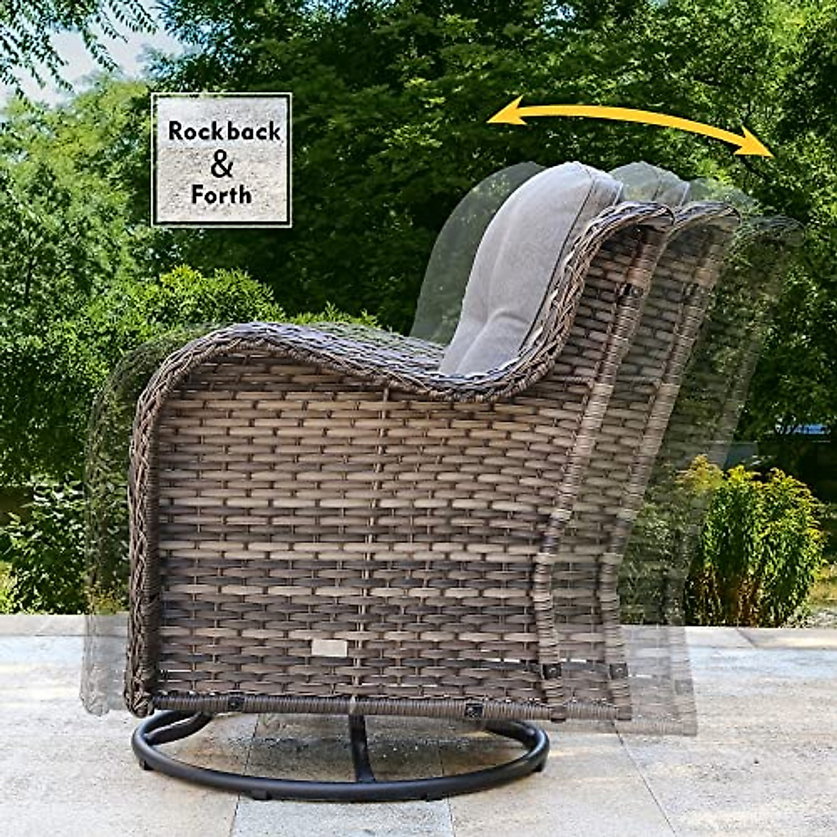 HAPLIFE Patio Wicker Swivel Rocker Chairs Rattan Outdoor Furniture Rocking Chair, Gray