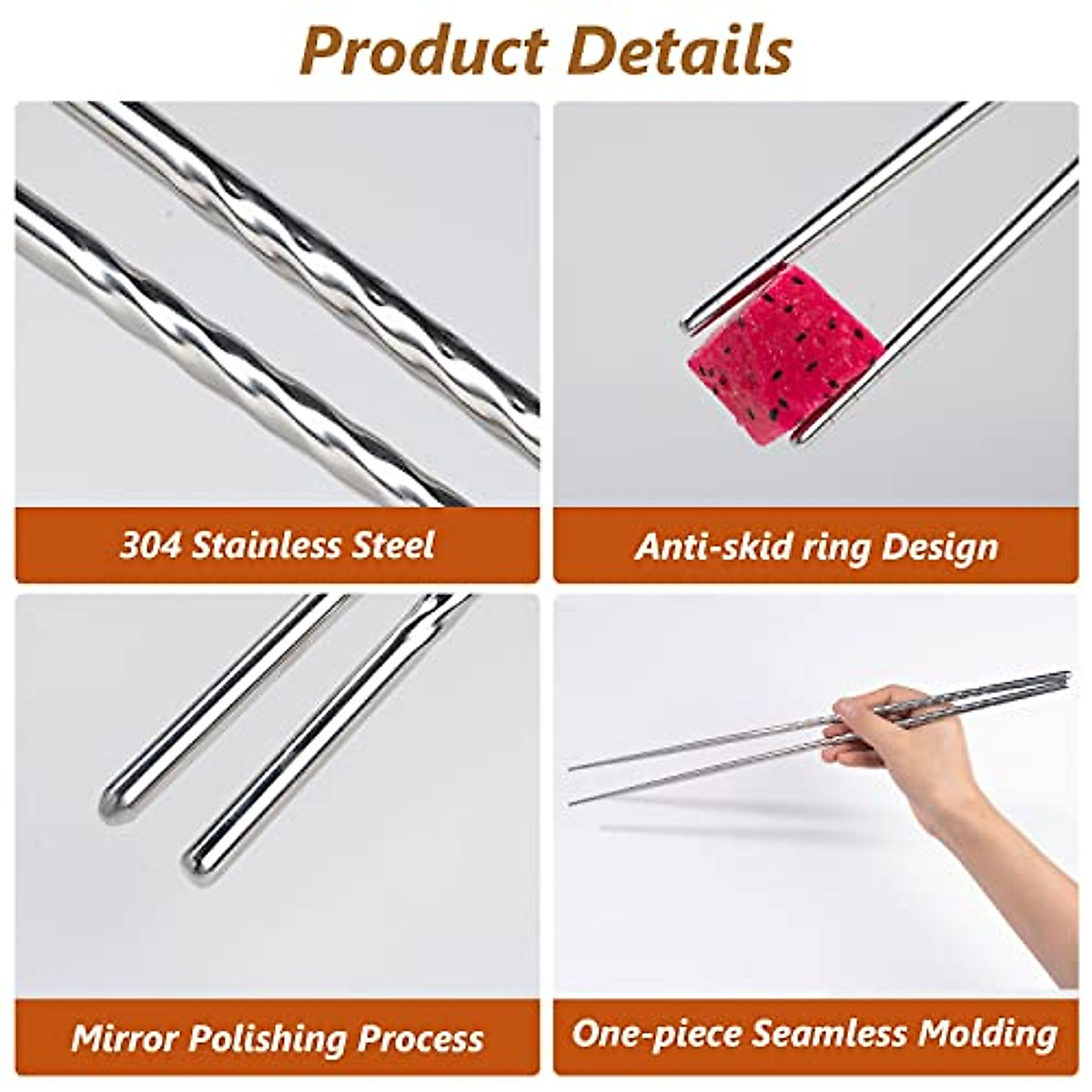 EORTA 3 Pairs Cooking Chopsticks 15.2 Inch Extra Long Stainless Steel Chopsticks with Non-slip Threaded for Hot Pot, Cooking, Frying, Noodle Chopsticks, Dishwasher Safe, Silvery