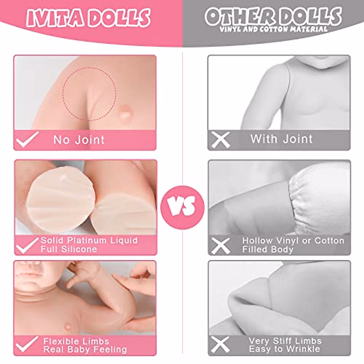 IVITA 20 inch Full Silicone Baby Dolls,Not Vinyl Dolls,Full Body Silicone Reborn Baby Dolls, Real Newborn Baby Dolls - Girl