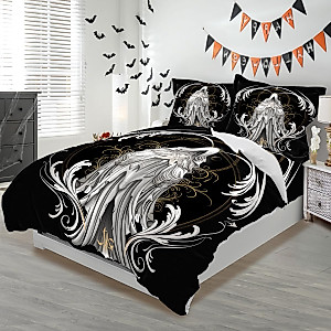 DiuuDi White Ghost Duvet Cover Twin Size 3D Printed Black Duvet Cover Set Hands Together Golden Decoration Bedding Set Home Decoration Comforter Cover Cozy Quilt Cover with 2 Pillowcases