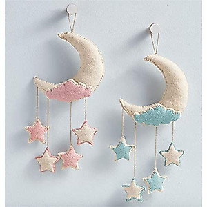 Mud Pie Baby Room Nursery Decor Felt Twinkle Twinkle Little Star Moon Wall Hanging 12000020 (Blue), 17" x 8, 12000020B