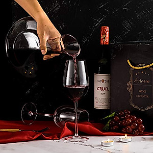 Wine Decanter,Red Wine Carafe,Wine Aerator,100% Hand Blown Lead-free Crystal Glass with Cleaning Beads,Wine Decanters and Carafes,Wine Gift with Luxury Packaging,Wine Accessories (1200ML)
