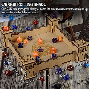 DIY Wood Square Dice Holder Cool 3D Castle Design Carved Dragon Eye - Easy Rolling Dice Tray for DND, RPG and Board Game