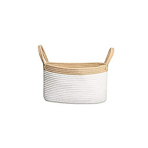 YUKIMOCOO Rope Basket with Handles, Small Storage Basket, Woven Rope Basket Baby and Kids Room Toy Storage, Towel Storage Basket, Store Basket, Basket for Candy- (S Square 21 cm 20 cm 23 cm) …