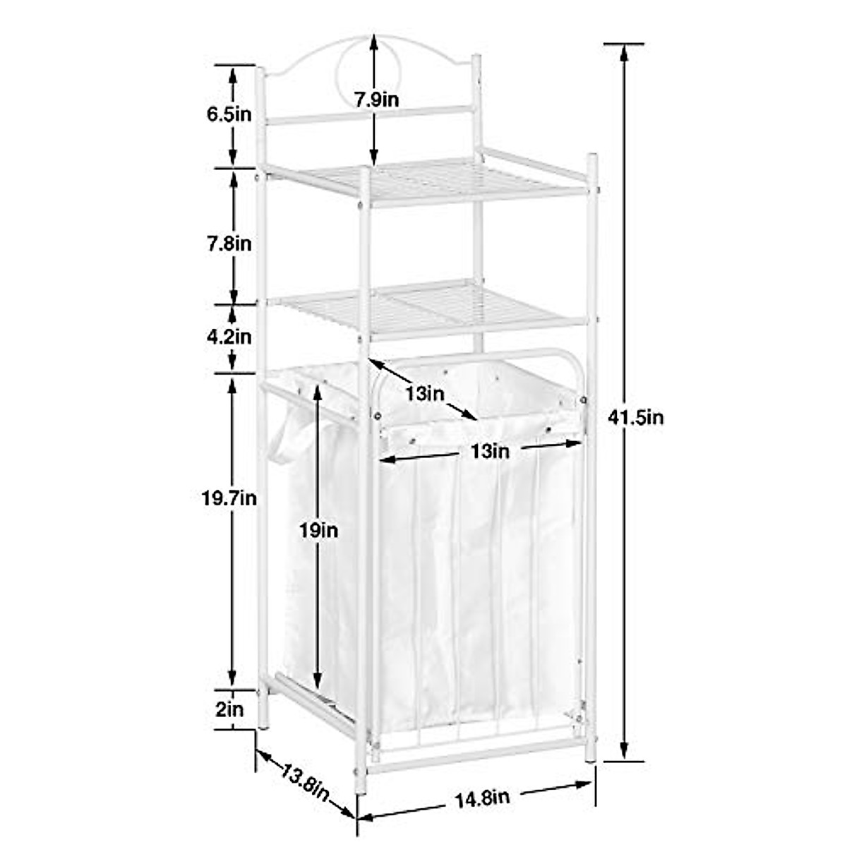 VECELO Laundry Hamper with Removable Liner Bag, Tilt Out Clothes Basket and 2-Tier Storage Organizer Design, for Bathroom/Bedroom/Nursery, White