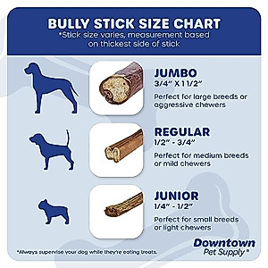 Downtown Pet Supply 12 inch 4 Pack of Bully Sticks for Medium Dogs & Large Dogs, Single Ingredient, Rawhide-Free Long Lasting Bully Sticks for Large Dogs- No Hide Bullsticks for Bully Stick Holder