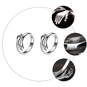 Generic 2pcs Silver Finger Ring 925 Sterling Silver Hug Rings Delicate Unique Open Ring Jewelry Ring Knuckle Decor Couples Wedding Rings