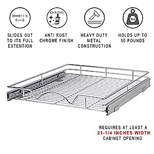 HOLD N' STORAGE Pull Out Cabinet Organizer, Heavy Duty-w/Lifetime Limited Warranty-20”Wx21”D- Requires At Least a 21-1/4” Cabinet Opening, Steel Metal Cabinet Drawers Slide Out, Chrome Finish