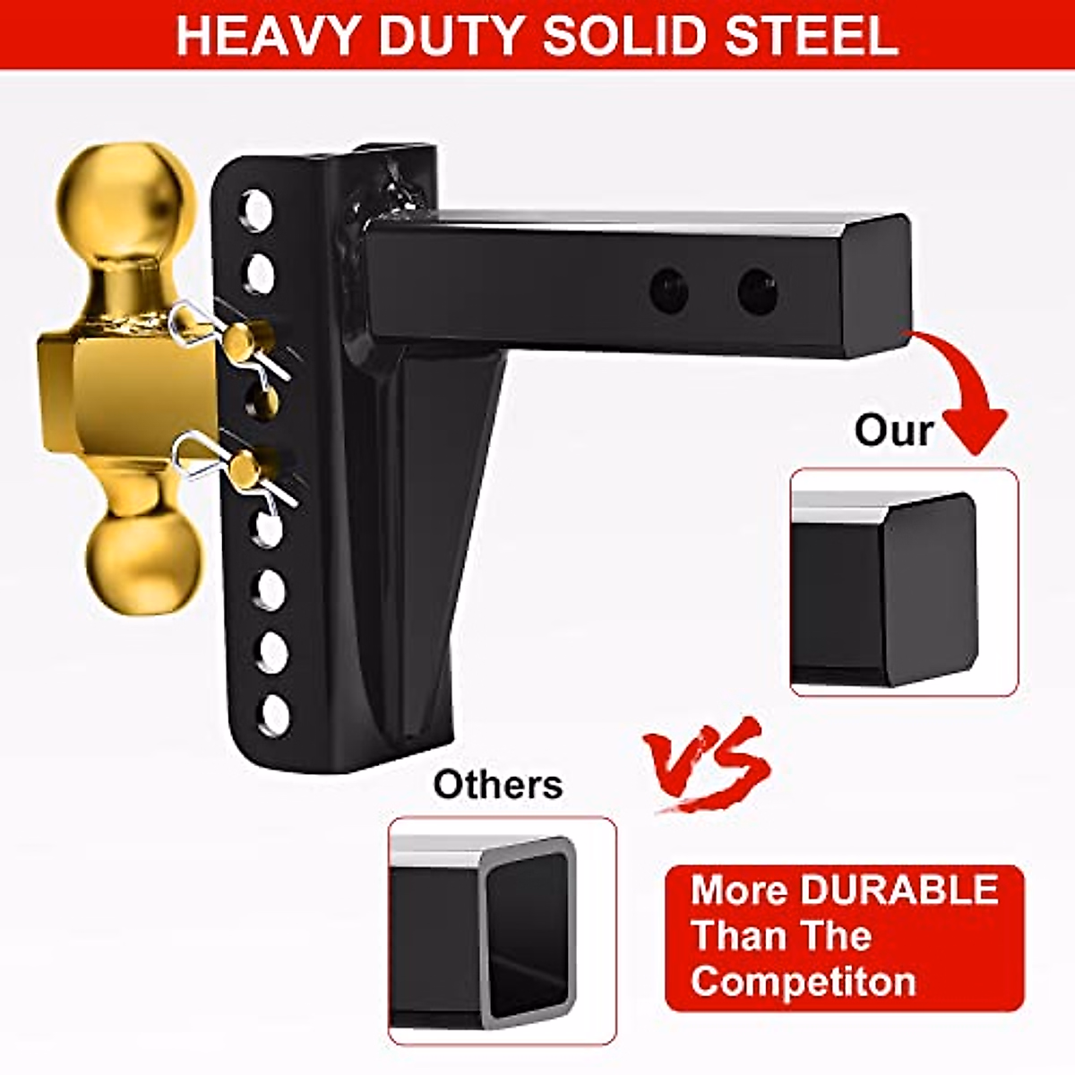 HOPERAN Adjustable Trailer Hitch,6-inch Drop/Rise Trailer Hitch,Fits 2-inch Receiver,Ball Mount Hitch,2" & 2-5/16" Trailer Balls,Tow Hitch for Heavy Duty Truck with Double Pins and Trailer Hitch Lock.