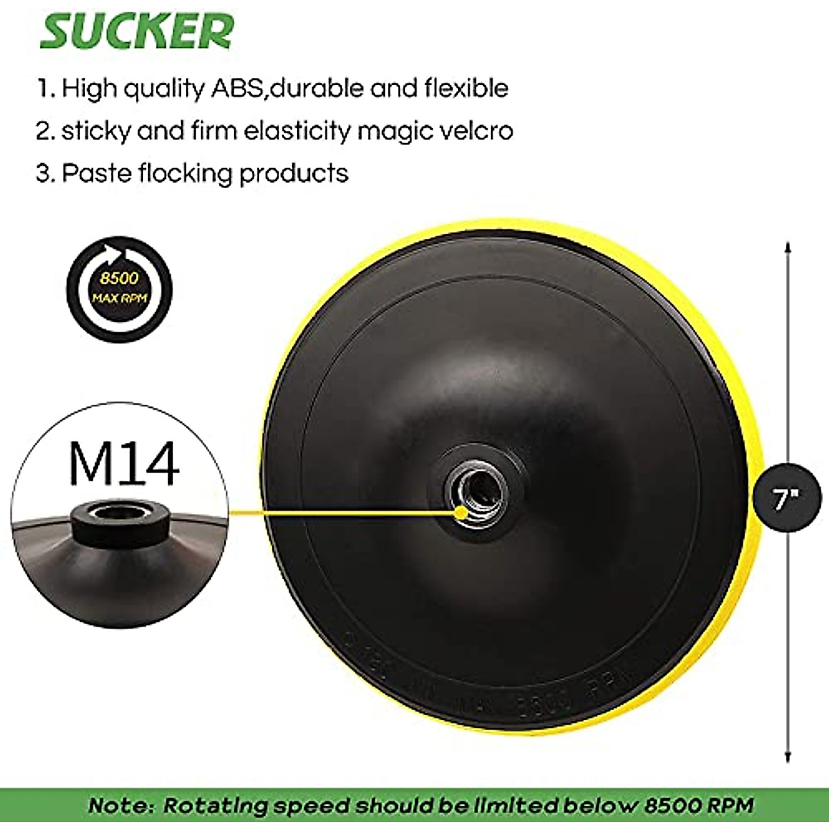 OTUAYAUTO 7 inch Buffing Polishing Pad - 5pcs Waffle Foam, 1pc Wool Polishing Pad and a M14 Threaded Polisher Grip Backing Plate