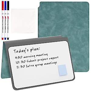SAYEEC Whiteboard Notebook, Portable Dry Erase Board Fineliner Pens, PU Cover Erasable Handheld White Board Reusable Drawing Notebook Easel Pad for Meeting Business Office School (Blue)