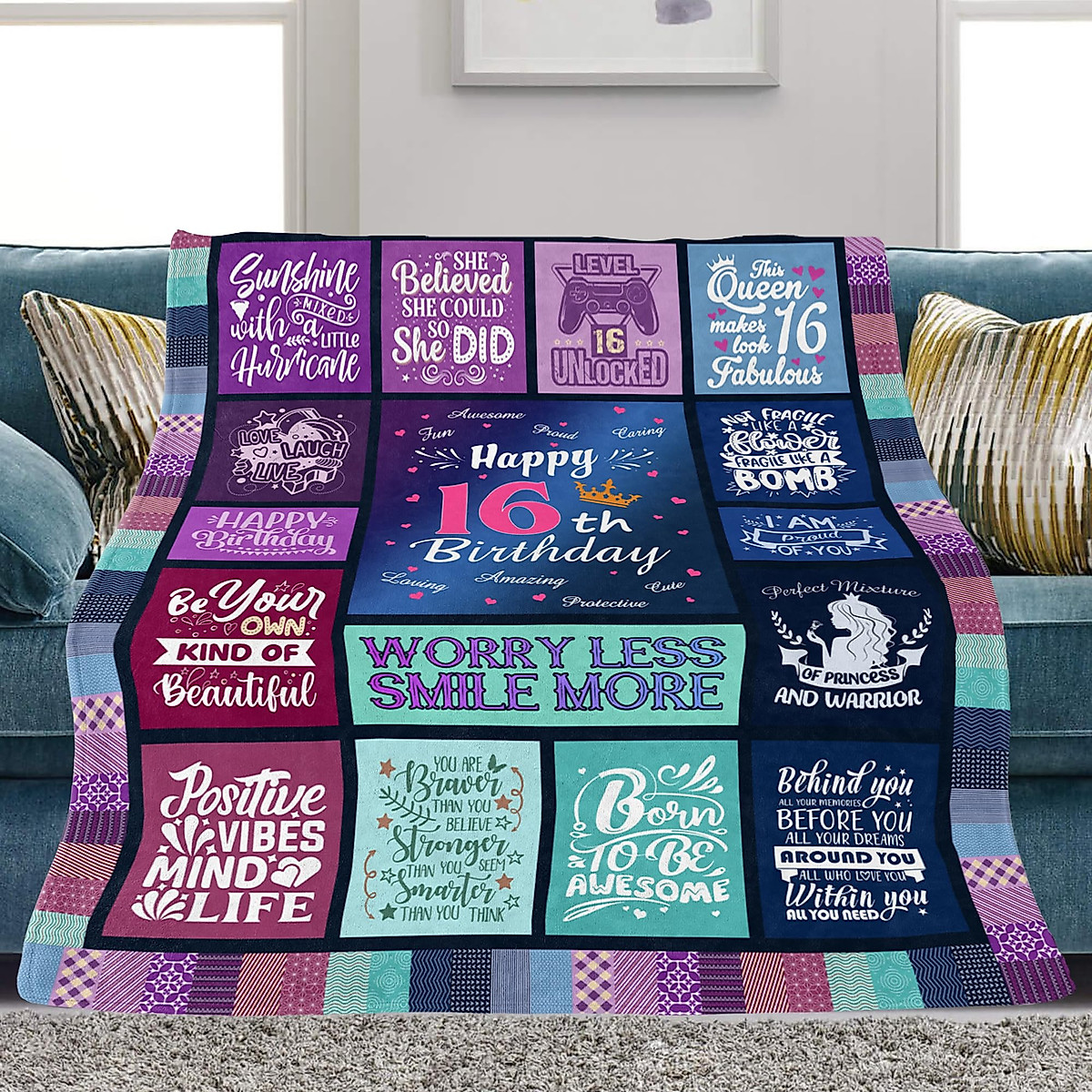 Sweet 16 Gifts for Girls, 16th Birthday Gifts for Girl, 16 Year Old Girl Birthday Gifts, Gifts for 16 Year Old Girl, Sweet Sixteen Gifts for Girls, 16th Birthday Decoration Blanket Throw 60"X50"